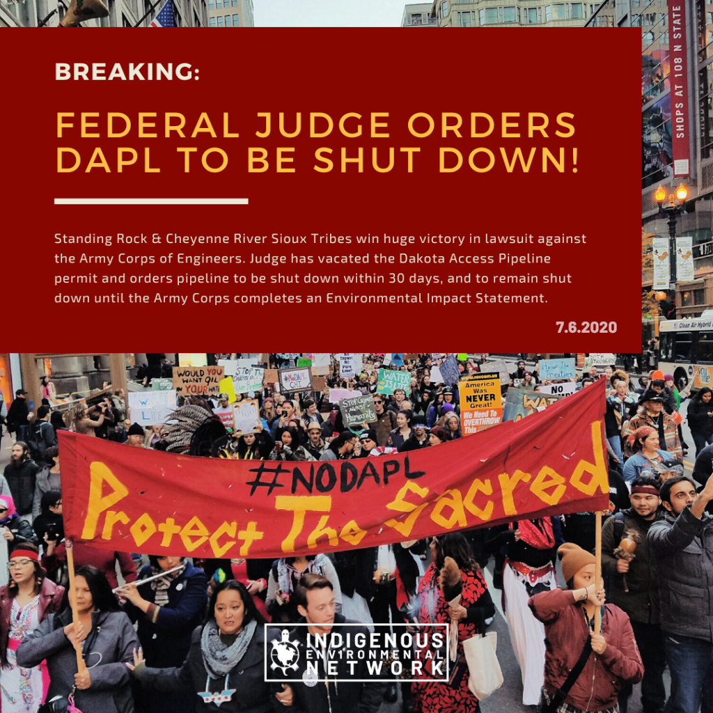 Federal Judge Orders Dakota Access Pipeline Shut Down Indigenous